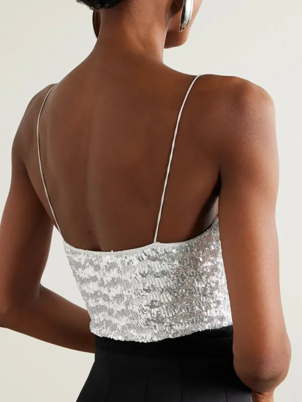 Oseree Sequined Jersey Balconette Bodysuit