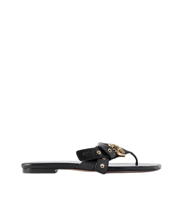 Chloé Mae Buckle-embellished Leather Flip Flops - Black