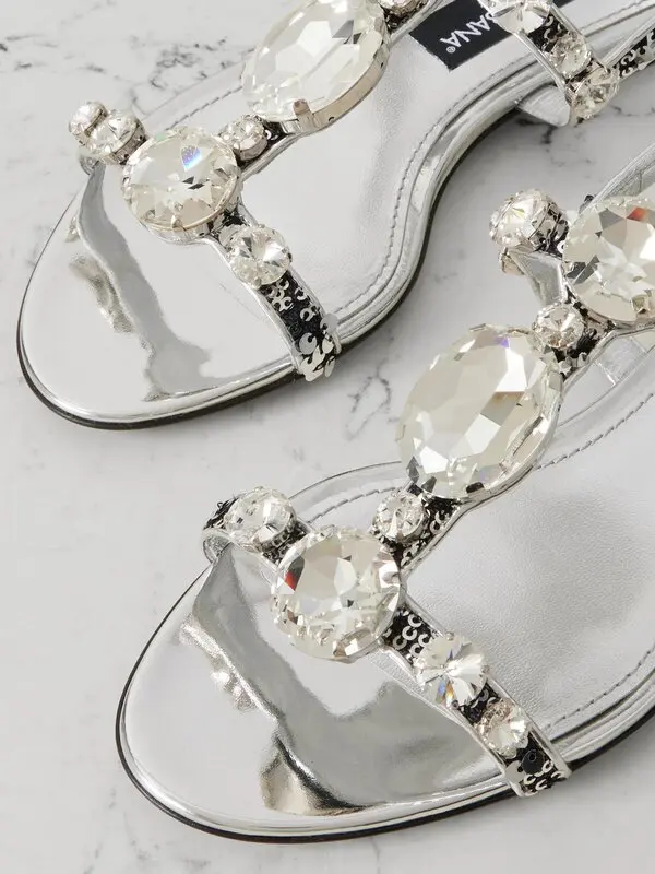 Dolce & Gabbana Bianca Embellished Metallic Leather Sandals