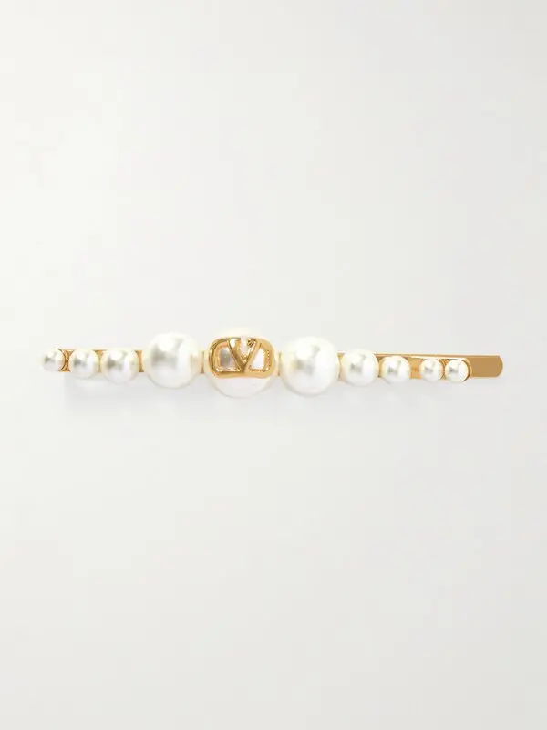 Valentino Garavani Tone And Pearl Hair Slide - Gold