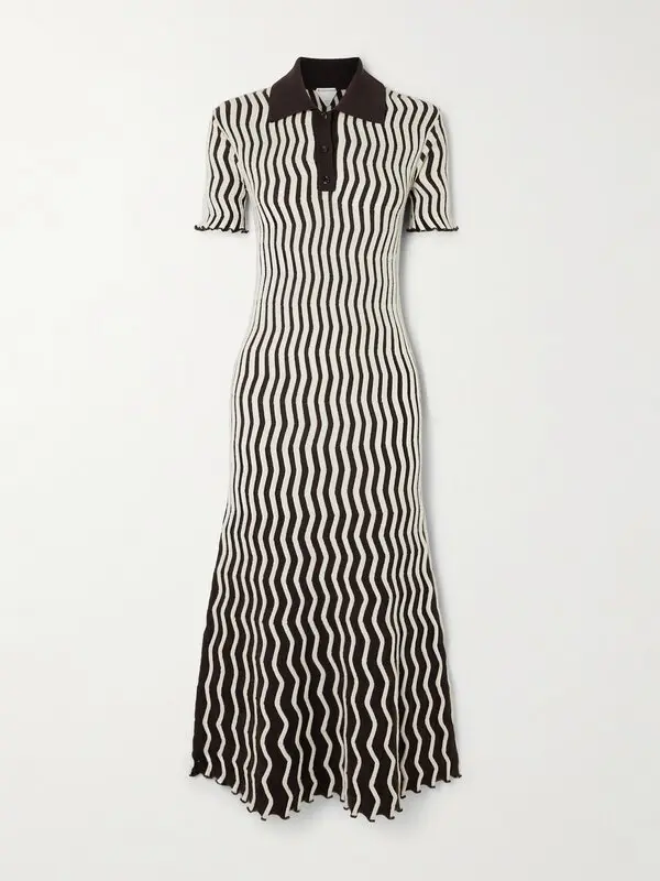 Bottega Veneta Striped Ribbed Wool Midi Dress - Multi
