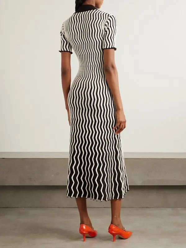 Bottega Veneta Striped Ribbed Wool Midi Dress - Multi