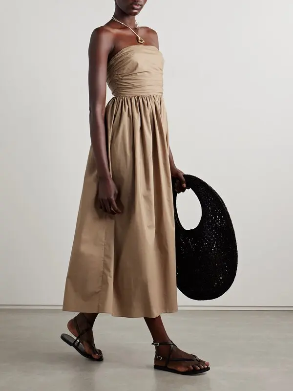 Matteau Strapless Gathered Midi Dress - Neutrals