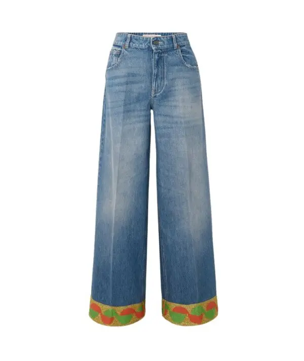 Valentino Garavani Metallic Jacquard-trimmed Wide-leg Jeans
