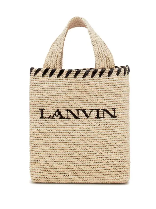 LANVIN Logo Raffia Tote Bag - Neutrals