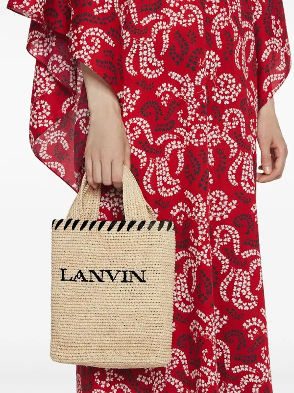 LANVIN Logo Raffia Tote Bag - Neutrals