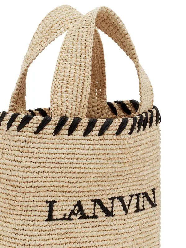 LANVIN Logo Raffia Tote Bag - Neutrals