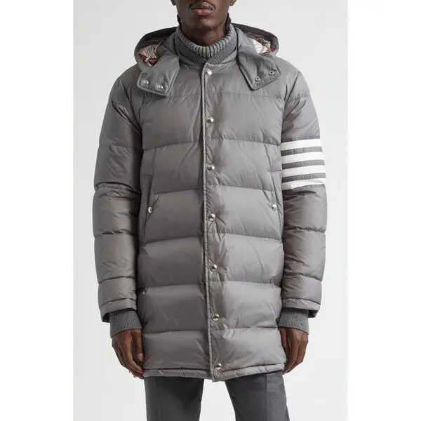 Thom Browne 4-bar Down Hooded Coat - Medium Grey