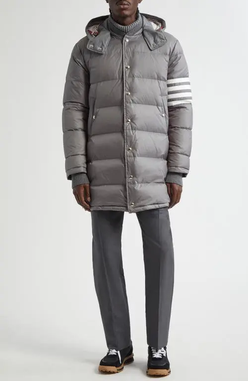 Thom Browne 4-bar Down Hooded Coat - Medium Grey