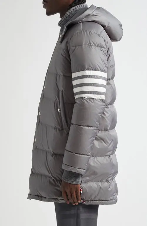 Thom Browne 4-bar Down Hooded Coat - Medium Grey