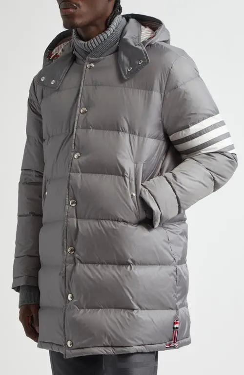 Thom Browne 4-bar Down Hooded Coat - Medium Grey
