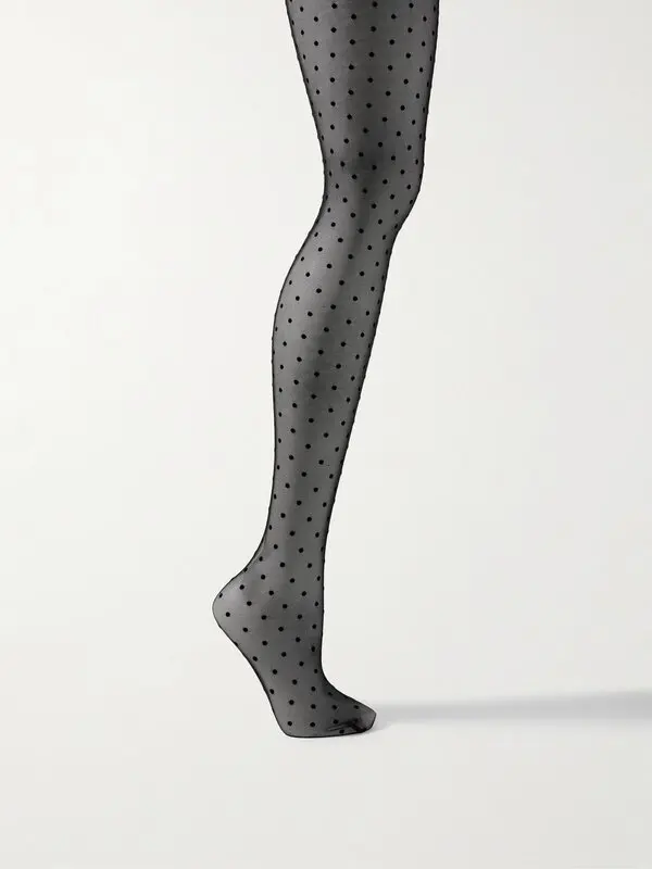 Wardrobe.NYC Flocked Polka-dot Tights - Black