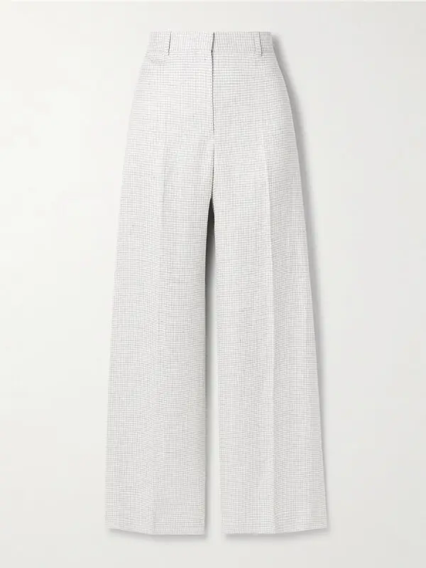 Theory Houndstooth Linen-blend Wide-leg Trousers - Gray