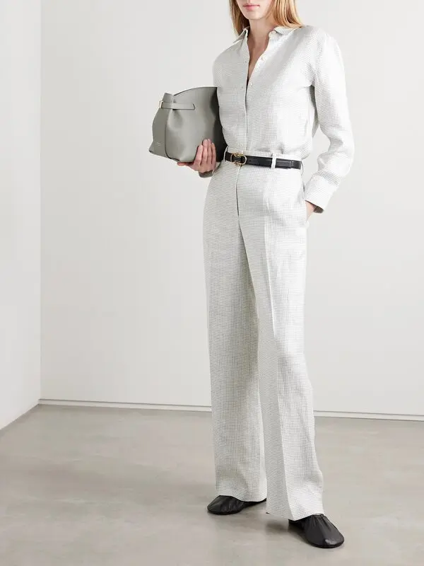 Theory Houndstooth Linen-blend Wide-leg Trousers - Gray