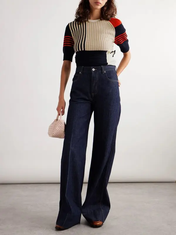 Bottega Veneta Patchwork Striped Ribbed Cotton Sweater - Multi