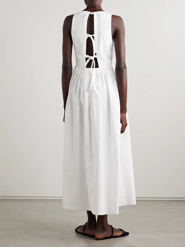 Matteau Tie-detailed Gathered Organic Cotton Midi Dress