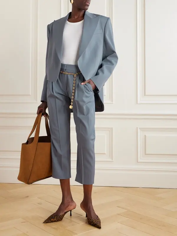 Stella McCartney Cropped Grain De Poudre Wool-blend Blazer - Blue