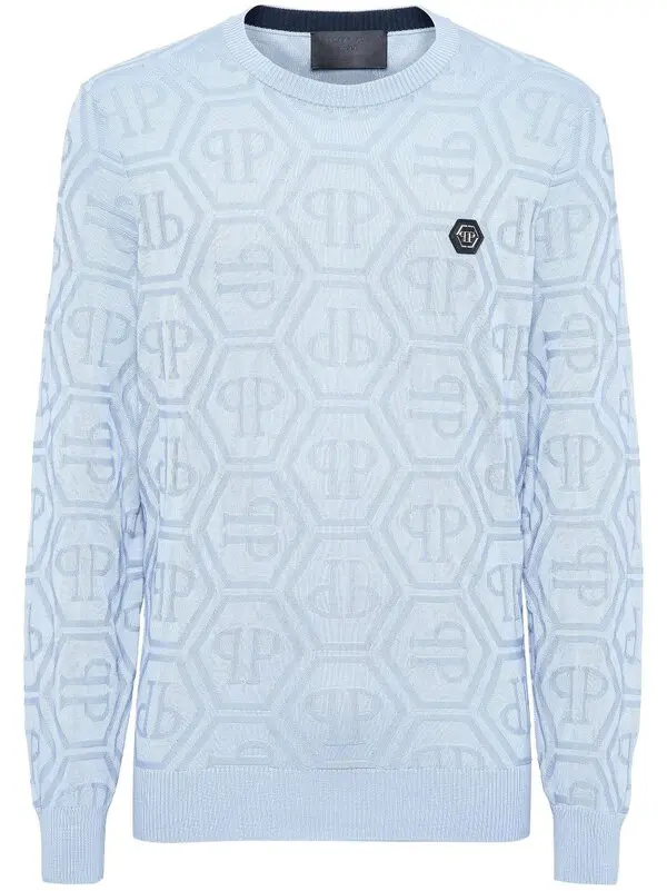Philipp Plein Monogram-jacquard Jumper - Blue