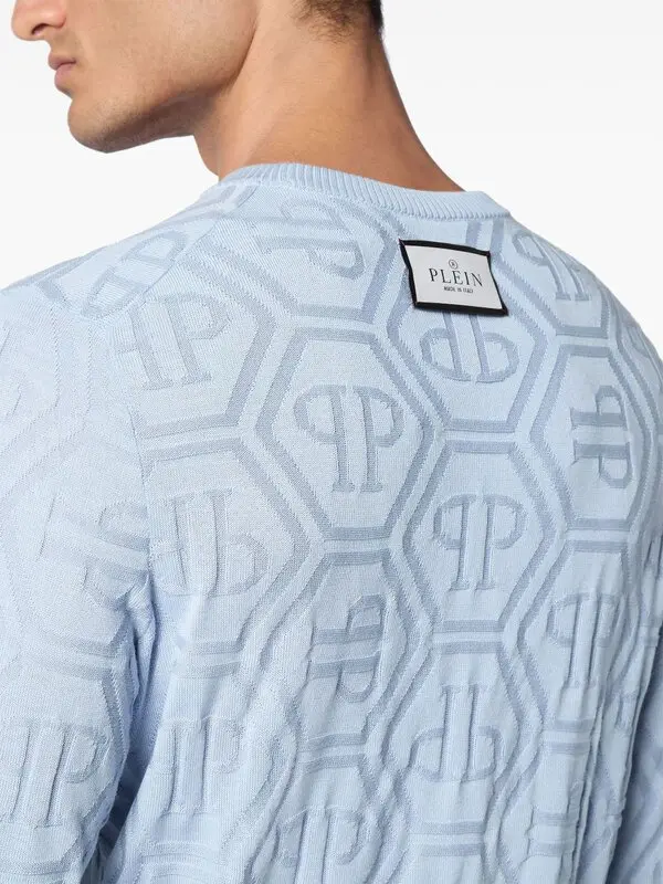 Philipp Plein Monogram-jacquard Jumper - Blue
