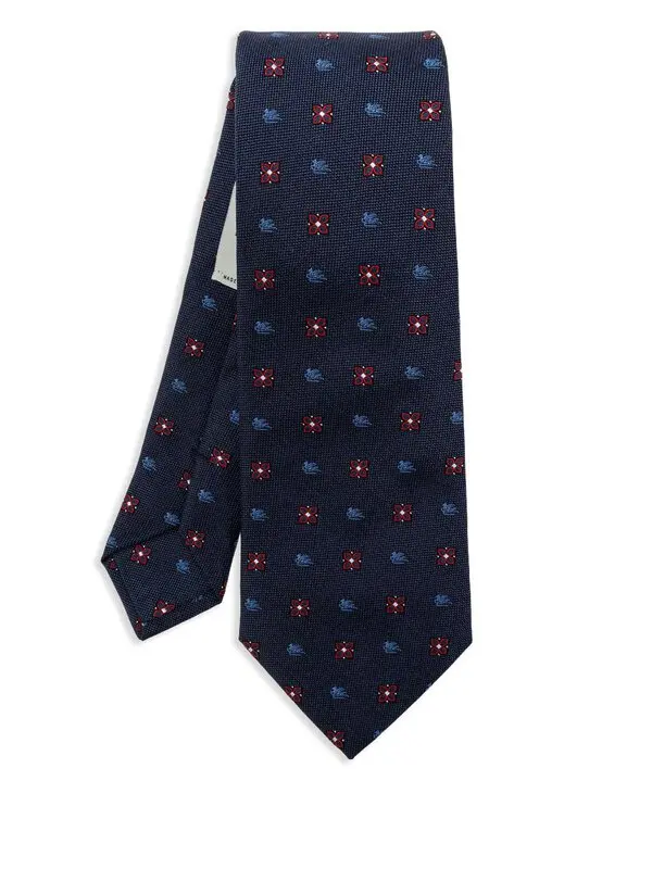 Etro Pegaso Embroidered Tie - Blue