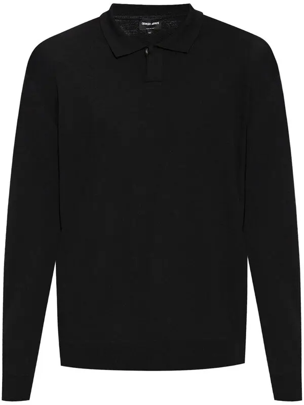 Giorgio Armani Fine-knit Polo Shirt - Black