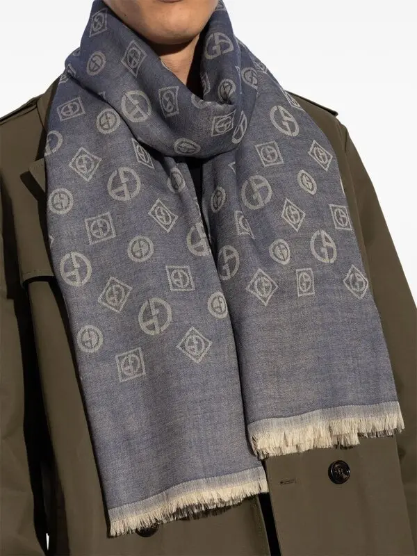 Giorgio Armani Monogram-jacquard Scarf - Blue