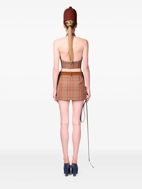 AREA Checked Mini Skirt - Brown