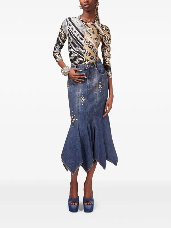 AREA Stud-detail Midi Skirt - Blue