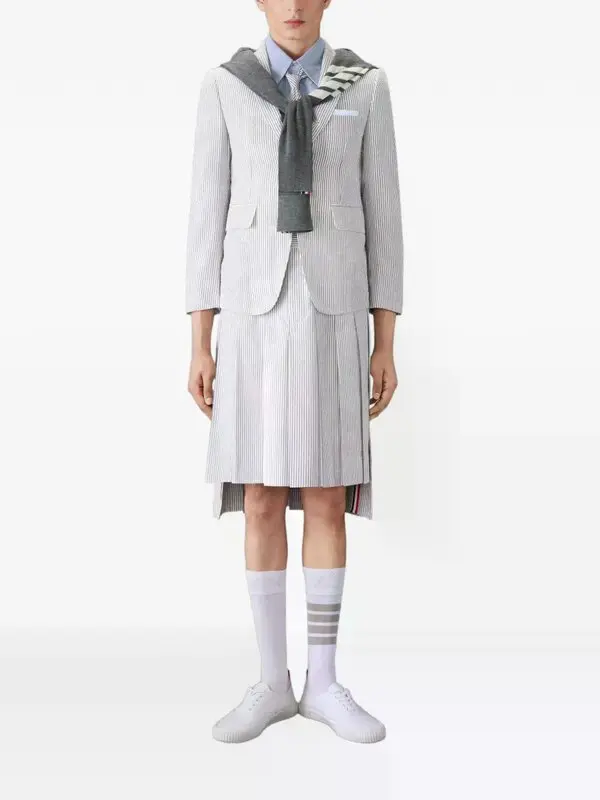 Thom Browne Oxford Grosgrain Placket Short Sleeve Shirt - Blue