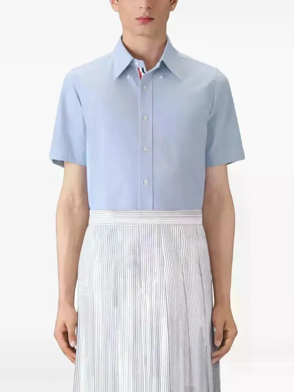 Thom Browne Oxford Grosgrain Placket Short Sleeve Shirt - Blue