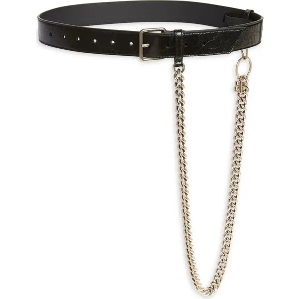 Balenciaga Monaco Leather Belt With Chain - 1000 Black