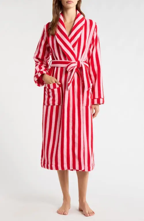 Nordstrom Stripe Hydrocotton Terry Robe - Pink- Red Goji Bri Stripe