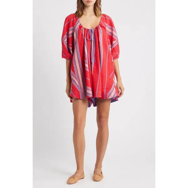 Free People Bop Around Stripe Romper - Seaside Stripe Red C