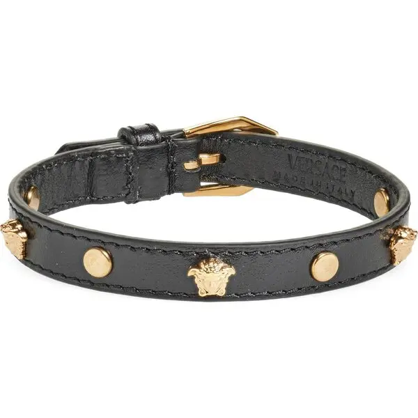 Versace Medusa Studded Leather Bracelet - Black-versace Gold