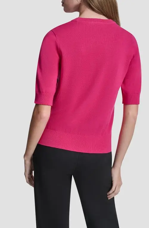 Dkny Graffiti Floral Jacquard Short Sleeve Sweater - Hot Pink/black