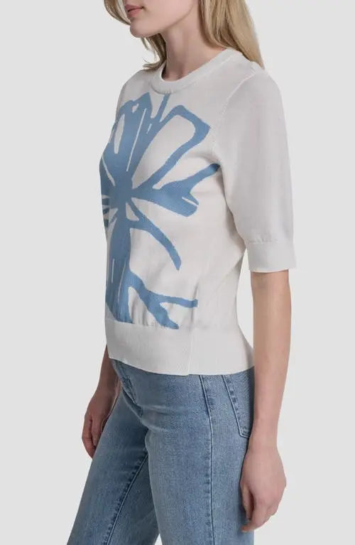 Dkny Graffiti Floral Jacquard Short Sleeve Sweater
