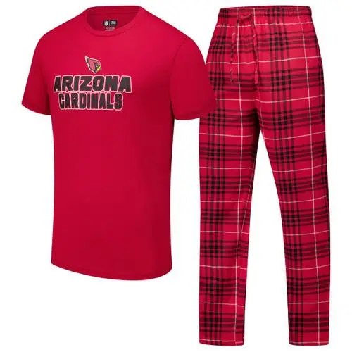 CONCEPTS SPORT Black Arizona S Vector T-shirt & Flannel Pants Sleep Set - Cardinal