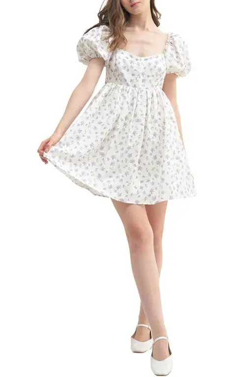 All In Favor Floral Puff Sleeve Babydoll Mini Dress In Cream Lilac Floral -  50% Off | Editorialist