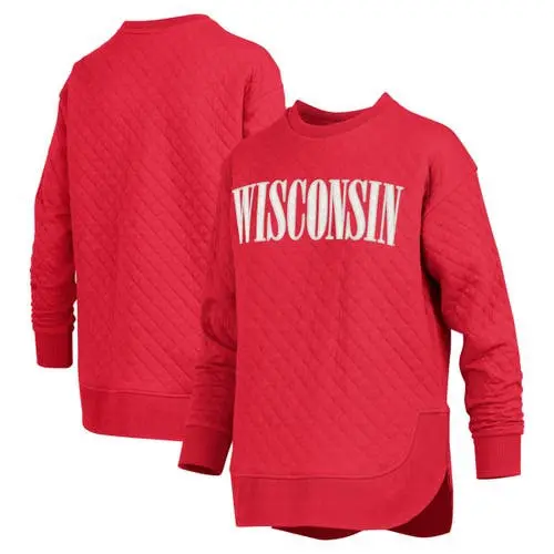 PRESSBOX Wisconsin Badgers Quilted Crewneck Long Sleeve Pullover