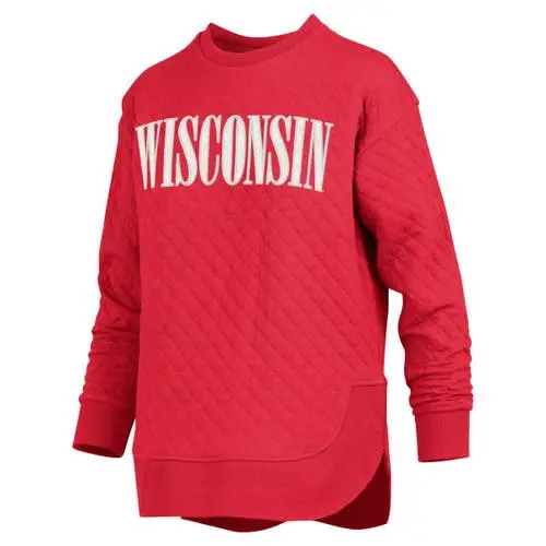 PRESSBOX Wisconsin Badgers Quilted Crewneck Long Sleeve Pullover