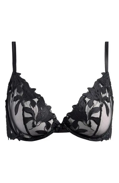 FLEUR DU MAL Fuller Cup Lily Embroidered Underwire Demi Bra - Black