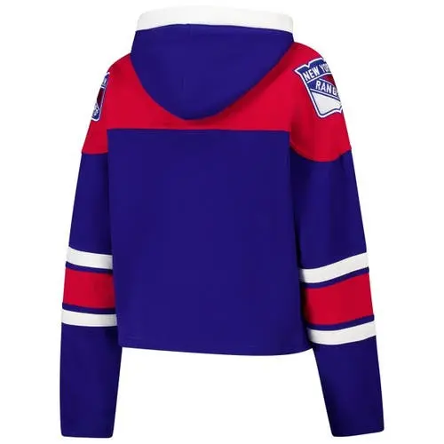 '47 47 New York Rangers Cropped Superior Lacer Pullover Hoodie - Blue