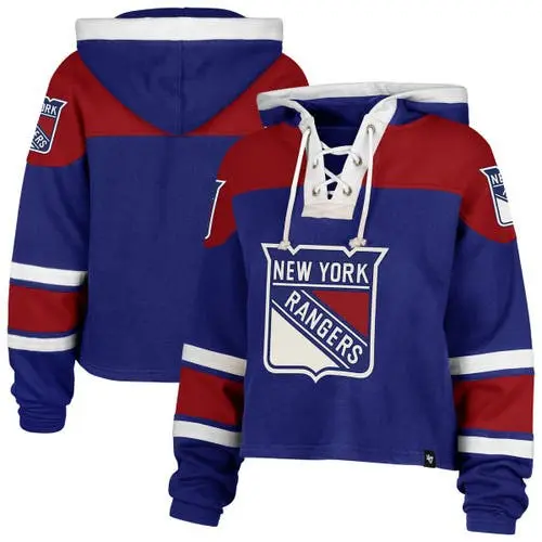 '47 47 New York Rangers Cropped Superior Lacer Pullover Hoodie - Blue