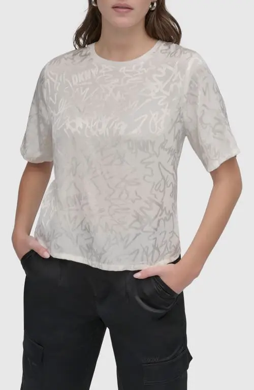 Dkny Scribble Logo Jacquard Top - Ivory