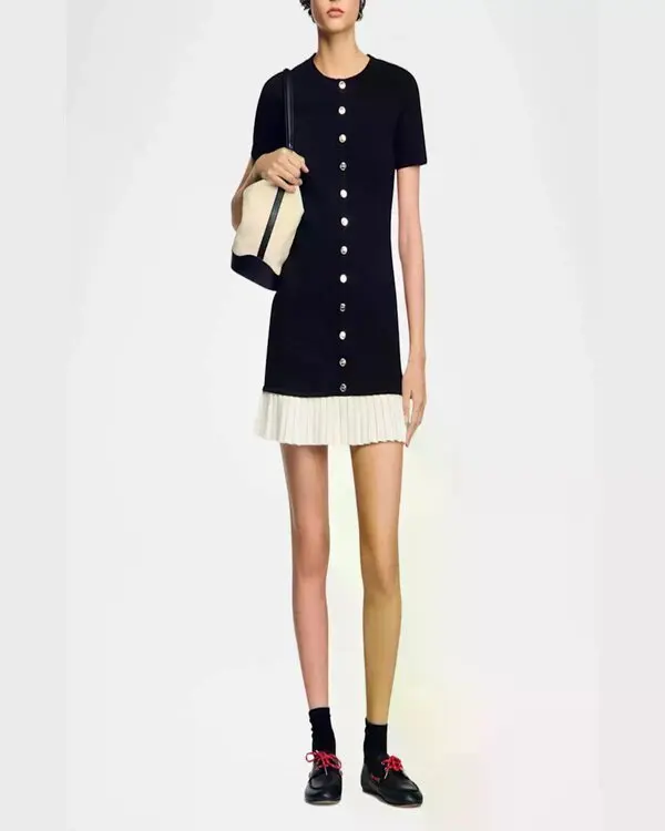 Sandro Paradis Pleated-hem Mini Dress