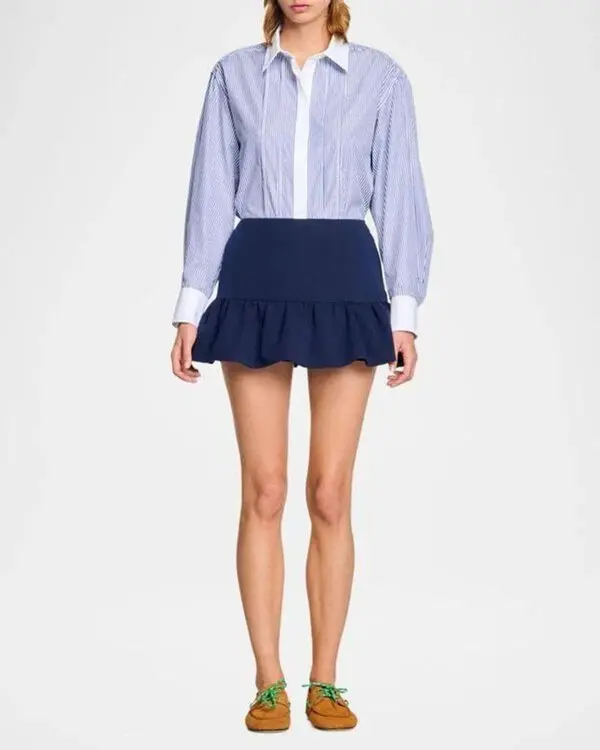 Sandro Cancale Flounced Shorts - Navy Blue