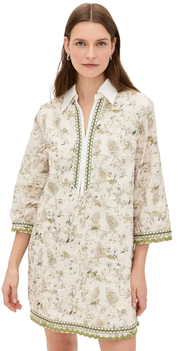 English Factory Floral Embroidered Mini Dress - Green Multi