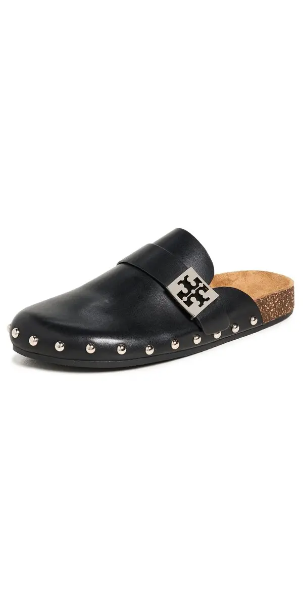 Tory Burch Mellow Studded Mules - Perfect Black / Silver