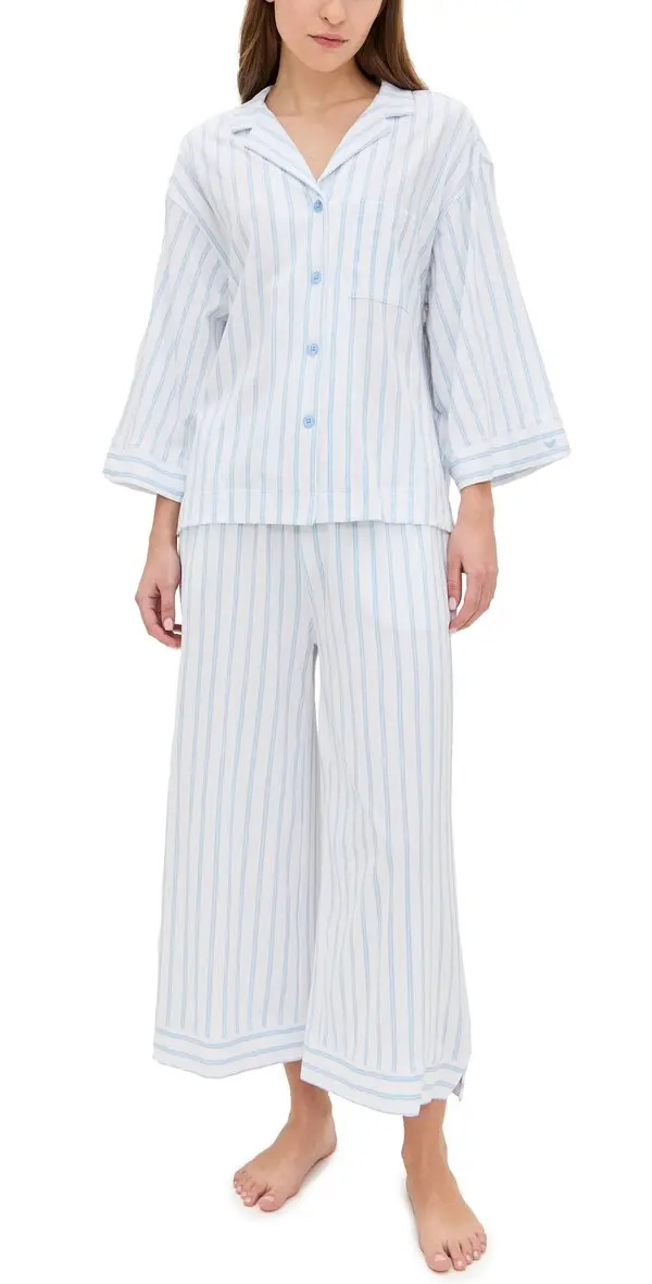 PETITE PLUME Luxe Pima Stripe Wide Leg Pajama Set - Periwinkle Stripe
