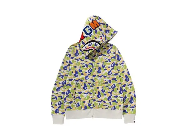Bape Store White Multicolor Bape Hoodie Shark Full Zip Hoodie